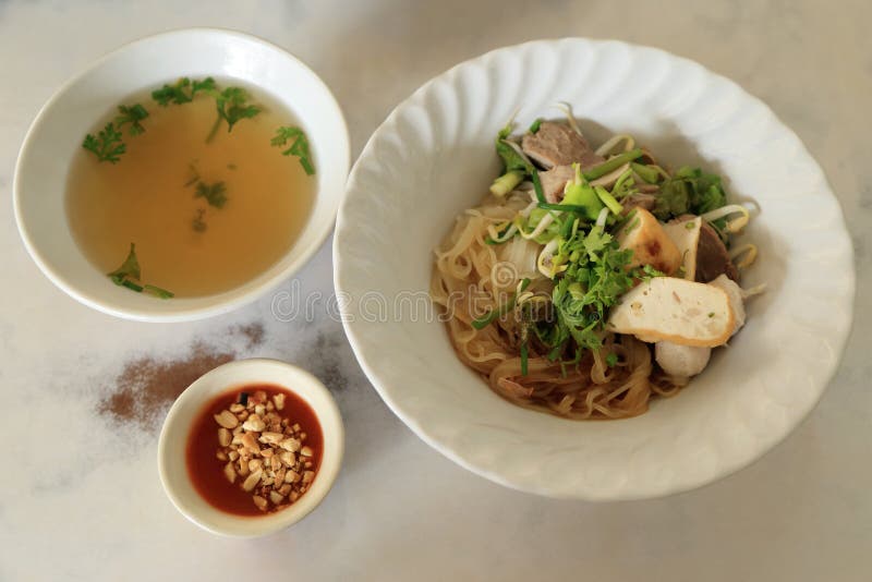 Asian Rice Noodle Recipe with Soup Stock Image - Image of bowl, dinner ...