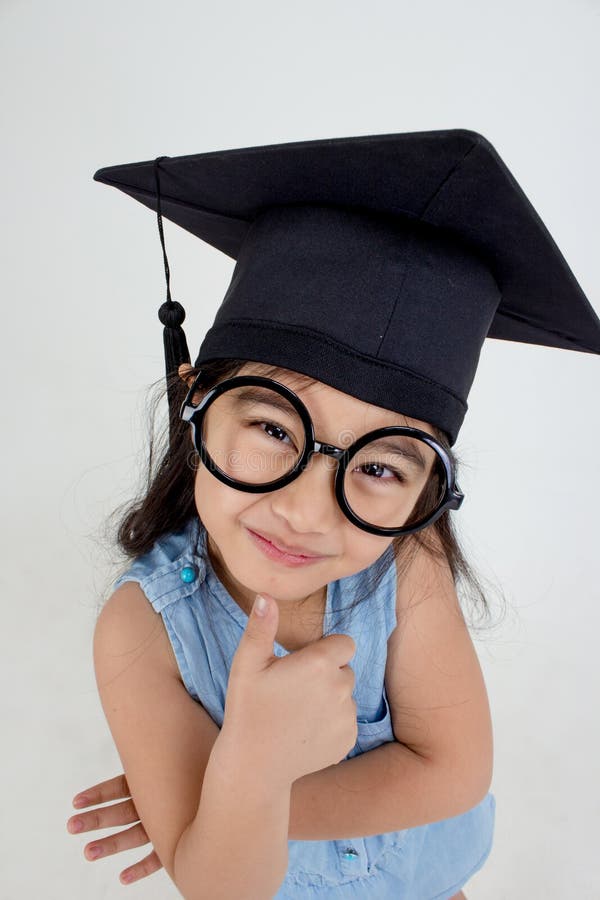 Asian School Kid Graduate in Graduation Cap Stock Image - Image of ...