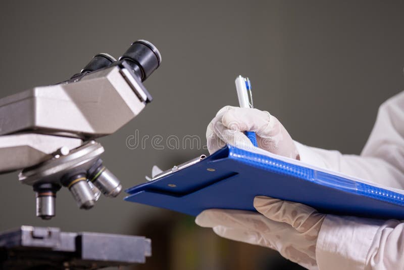 Scientist is Writing Data after Analysis and Research Chemical Test in ...