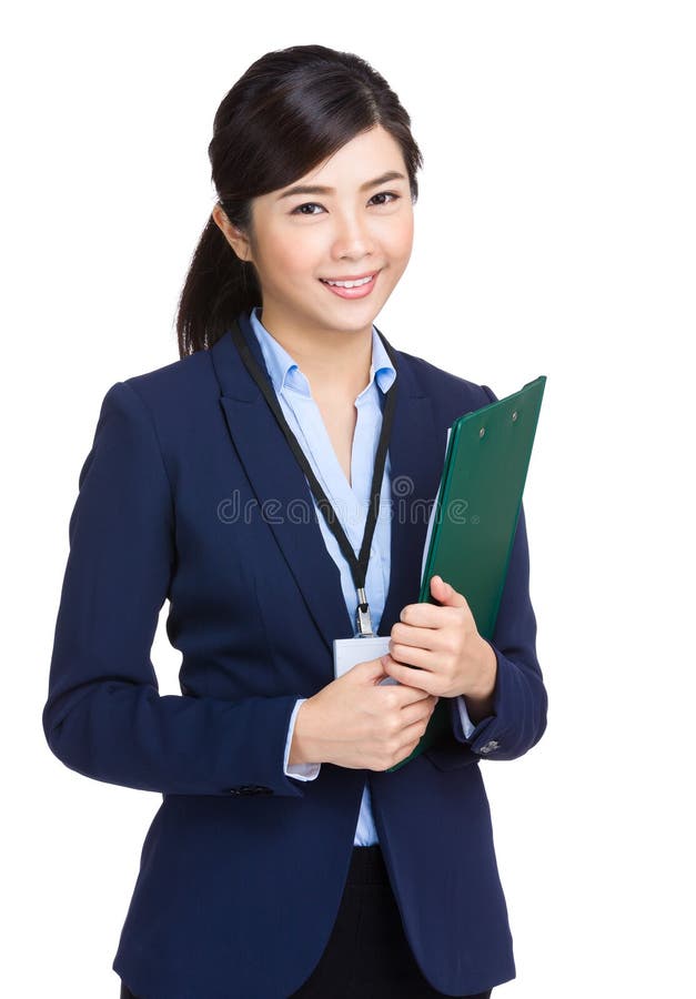 Secretary with Folder Sitting on Chair Stock Photo - Image of makeup ...