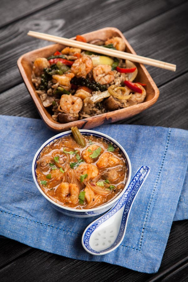 Asian shrimp soup and rice stock image. Image of curry - 72878949