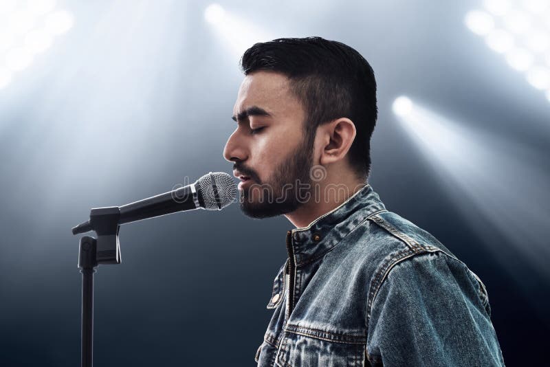 Asian Singer Singing with Microphone Stock Photo - Image of karaoke ...