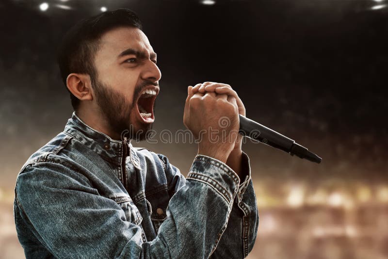 Asian Singer Singing with Microphone Stock Photo - Image of karaoke ...