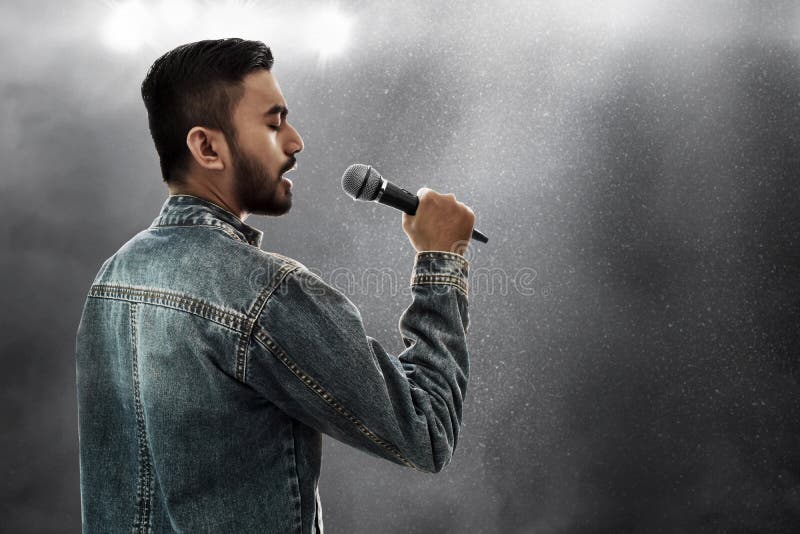 Asian Singer Singing with Microphone Stock Photo - Image of karaoke ...