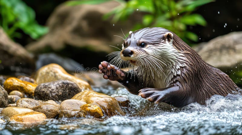 Asian Small-Clawed Otter Playing with Pebbles: a Playful Image of an ...