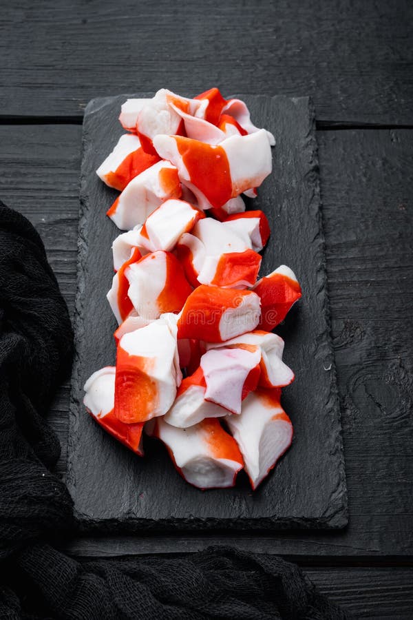 Asian Snack Surimi, on Black Wooden Table Background Stock Image ...