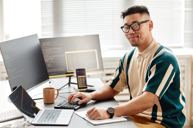 Asian Software Developer at Workplace Stock Photo - Image of remote ...