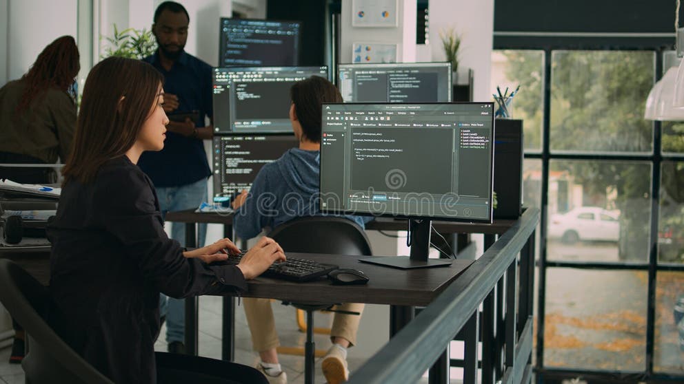 Asian Software Engineer Working with User Interface on Computer Screen Stock Image - Image of ...