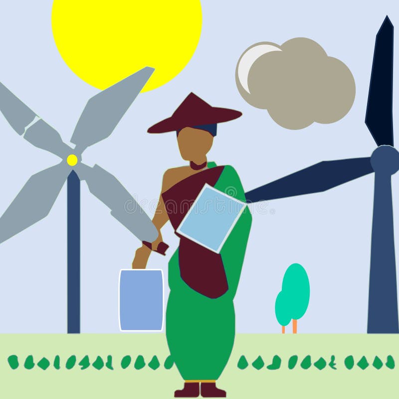 Asian Solar Wind Farmer Vector Graphics Stock Illustration ...