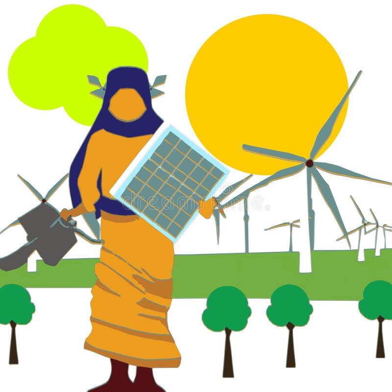 Asian Muslim Solar Wind Farmer Vector Graphics Stock Illustration ...