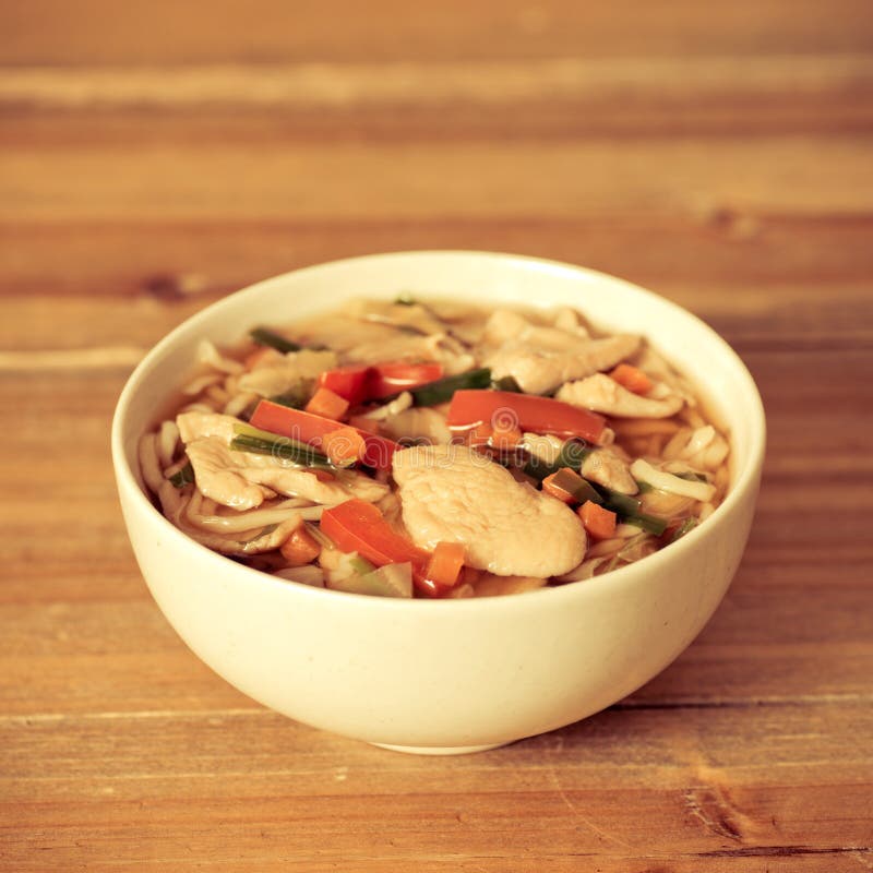 Asian Soup Placed on Wooden Table Still Life Stock Image - Image of ...