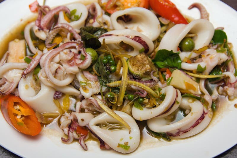 Asian spicy squid salad stock photo. Image of stewed - 23473954