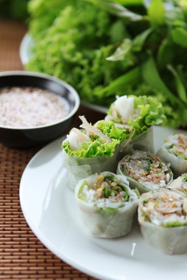 Asian Spring Rolls, Bean Sprouts, Peanut Sauce Stock Photo - Image of ...