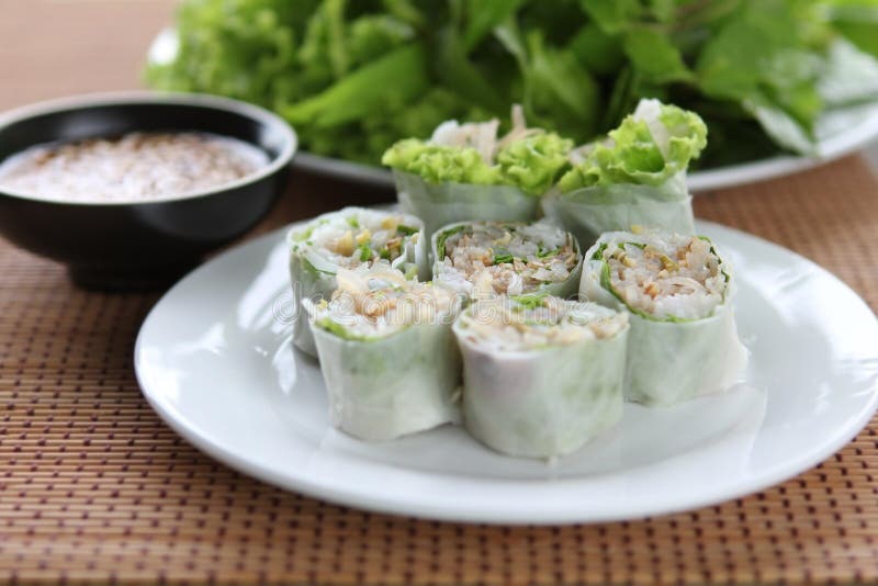Asian Spring Rolls, Bean Sprouts, Peanut Sauce Stock Image - Image of ...