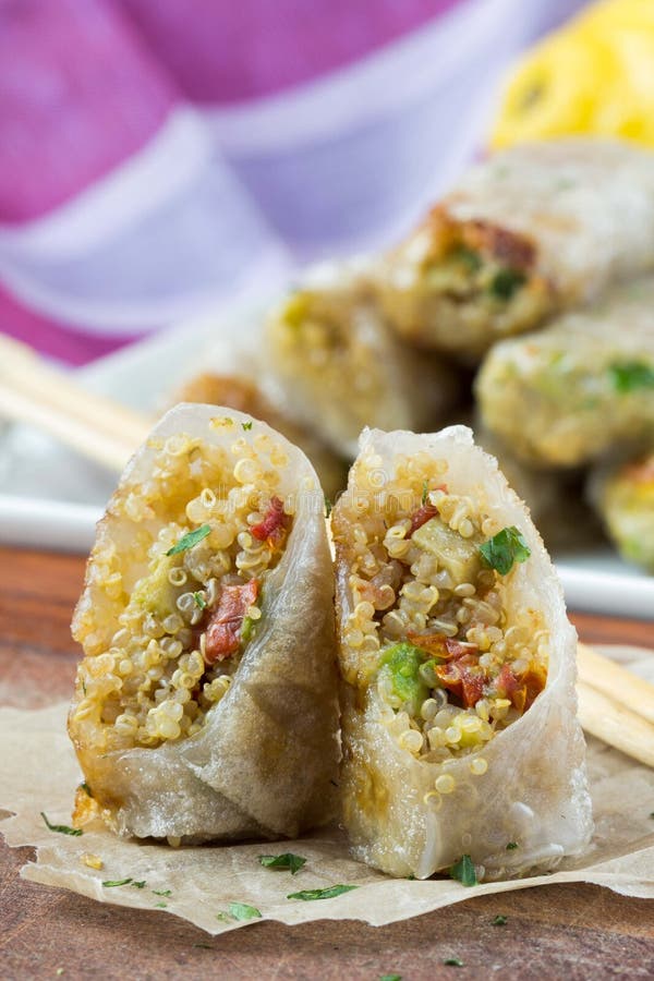 Asian Spring Rolls Stuffed with Quinoa, Vegetables, Crisp Stock Image ...