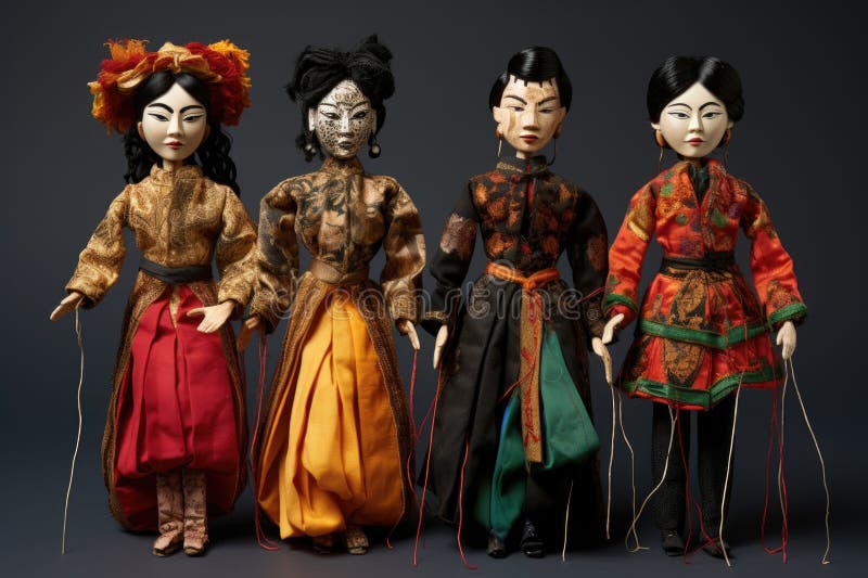 Asian String Puppets with Elaborate Garments Stock Illustration ...