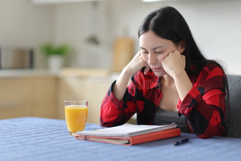 Asian Student Memorizing Notes in the Kitchen Stock Image - Image of ...
