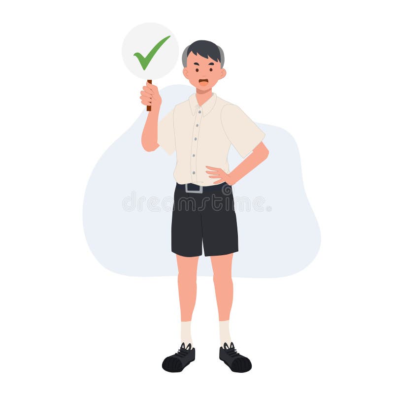Asian Student in School Uniform. Thai Student Boy is Holding Correct ...