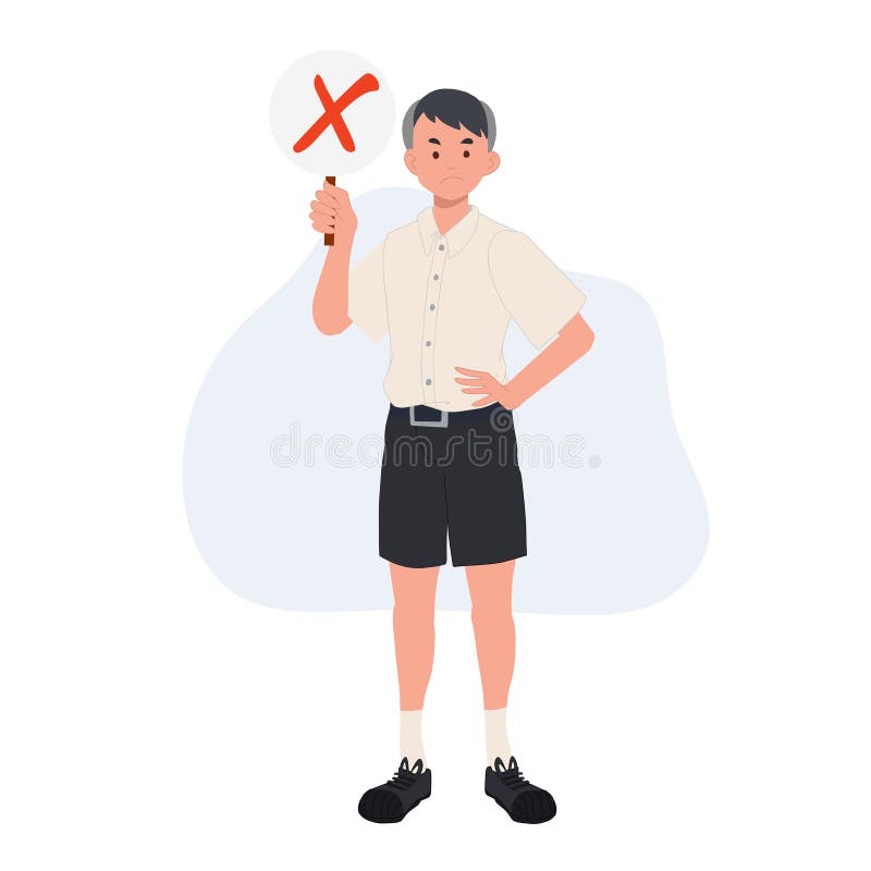 Asian Student in School Uniform. Thai Student Boy is Holding Red X Sign ...
