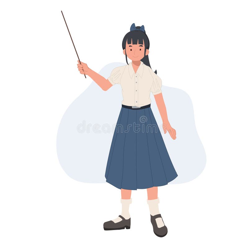 Asian Student in School Uniform. Thai Student Girl is Holding a Pointer ...
