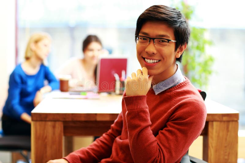 Asian Student Sitting at the Table Stock Photo - Image of class ...
