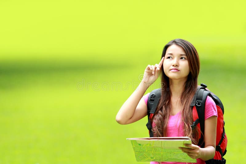 Asian Student Thinking Something in the Park Stock Image - Image of ...