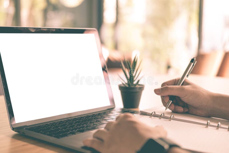 Student Using Computer for Learning Leasson Online at Cafe. Star Stock ...