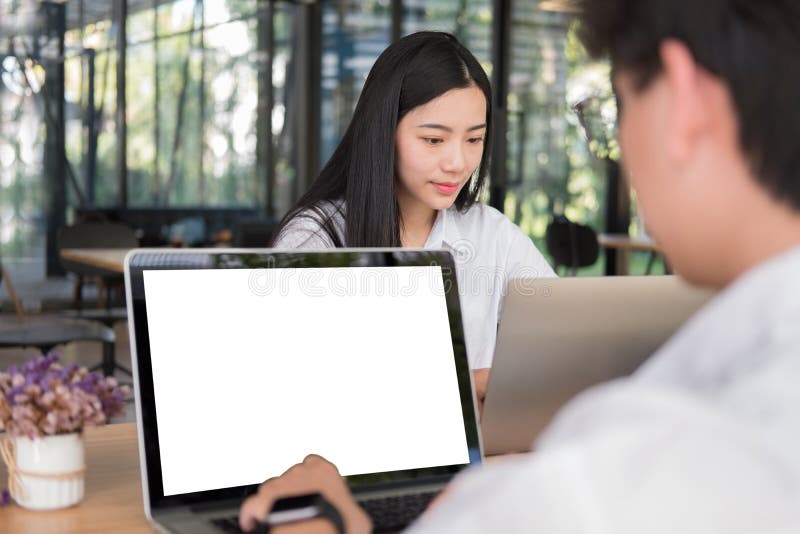 Student Using Computer for Learning Leasson Online at Cafe. Star Stock ...