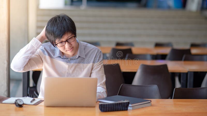 Asian Student Using Laptop in College Library Stock Photo - Image of ...