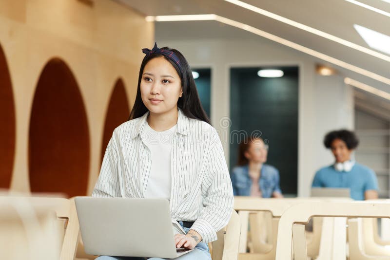 Asian Student Using Laptop at Lecture Stock Image - Image of success ...