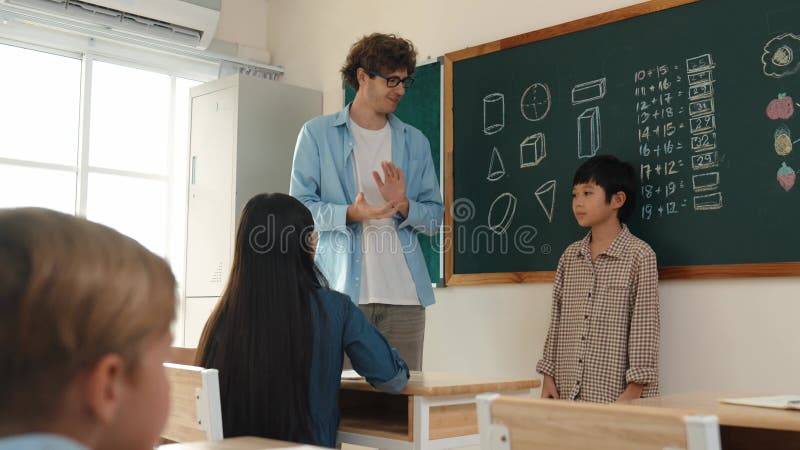 Asian Student Walk in Front of Class and Start To Introduce Himself ...