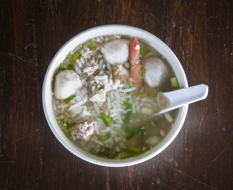 Asian Style Breakfast Soft Boiled Rice, Rice Soup Thailand Food Stock ...
