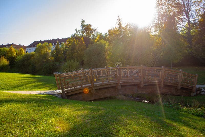 Asian Style Bridge Against the Backdrop of the Sun Stock Photo - Image ...