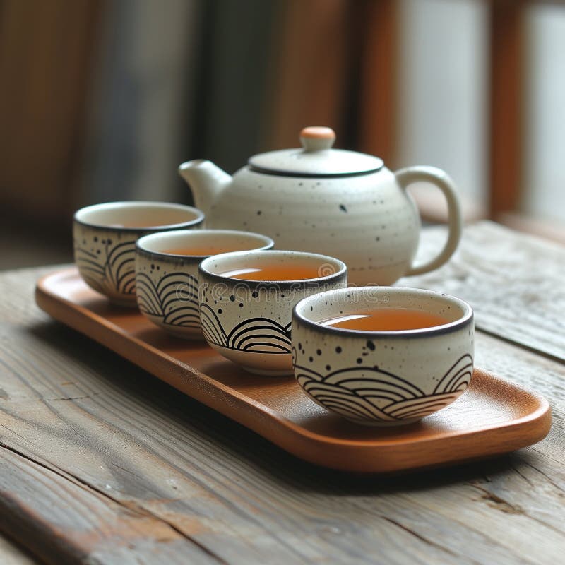 Asian Style Tea Set on the Table Stock Illustration - Illustration of ...