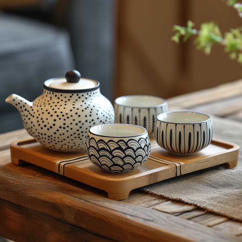 Asian Style Tea Set on the Table Stock Illustration - Illustration of ...
