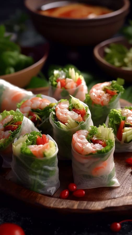 Asian Summer Rolls, Spring Rolls Ai Generative Stock Illustration ...