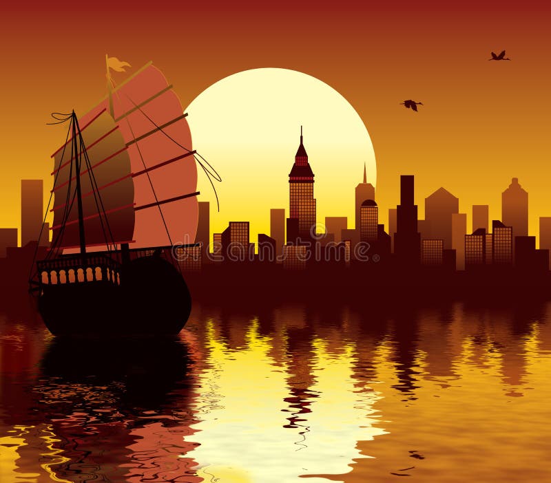 Asian sunset stock illustration. Illustration of business - 4358391