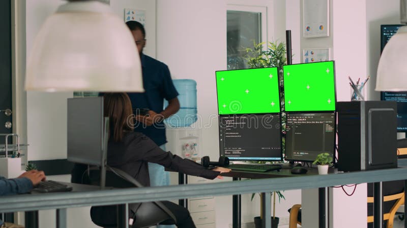 Asian System Engineer Using Html Script Code And Greenscreen On