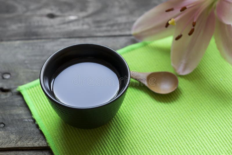 Asian Tea Cup and Spa Settings on Wooden Board Stock Image - Image of ...