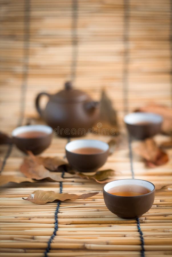 Asian Tea Set on Bamboo Mat Stock Image - Image of culture, border ...