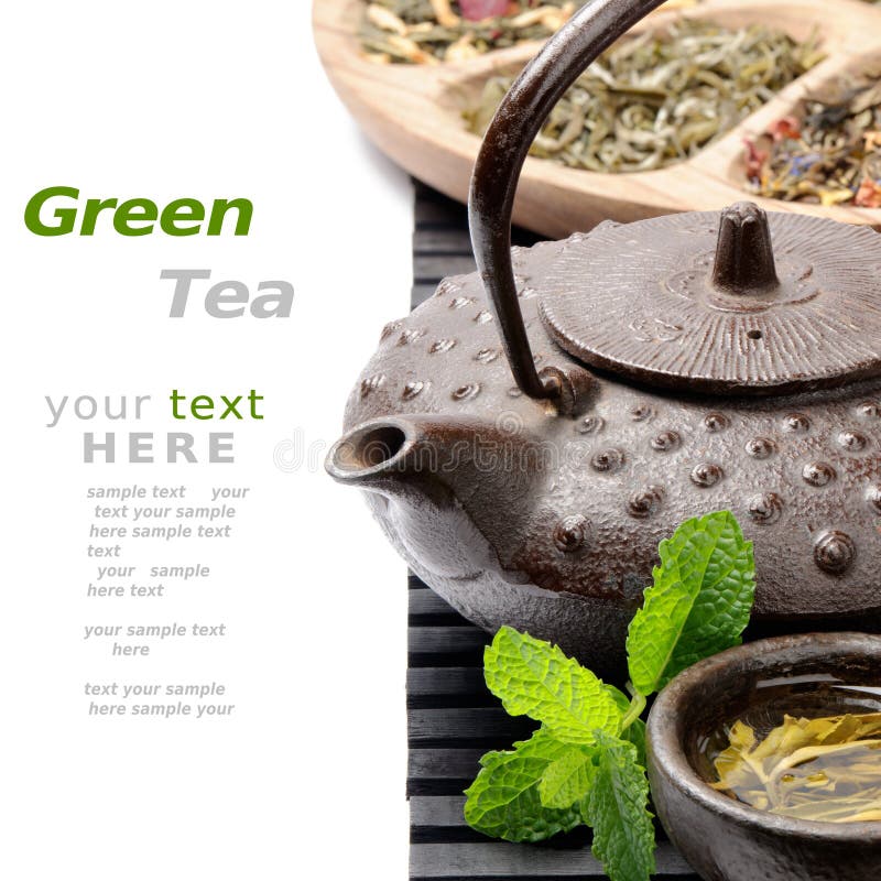Asian Teapot with Green Tea Selection Stock Image - Image of like, clay ...