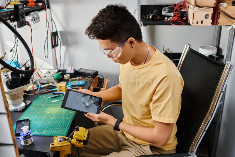 Asian Technical Specialist in Goggles Examining Stock Image - Image of ...