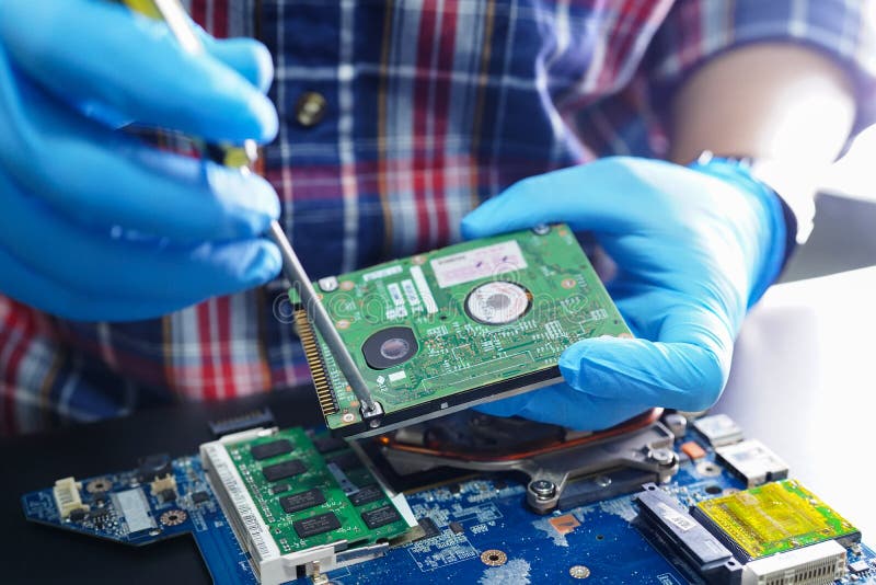 Asian Technician Repairing Micro Circuit Main Board Computer Electronic ...