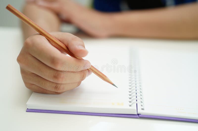 Asian Teenage Student Write Homework, Study Lesson for Exam Online ...