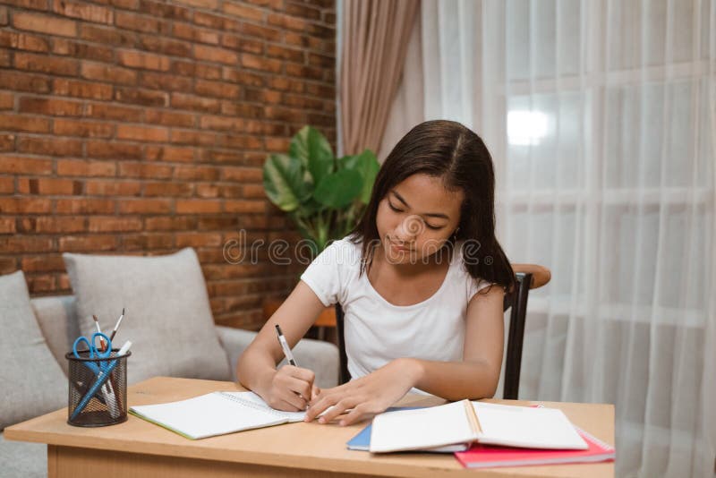 Asian Teenager Doing Homework at Home Stock Image - Image of clever ...