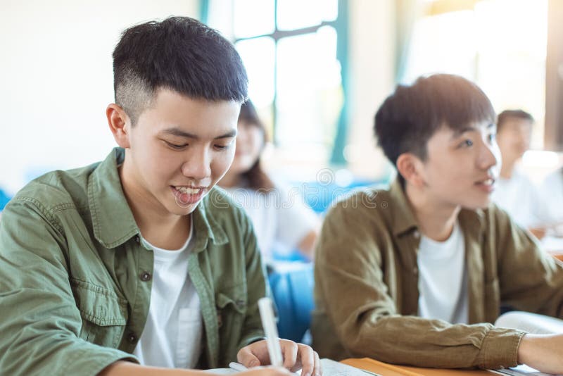 Asian Teenager Student Study with Classmate in Classroom Stock Photo ...
