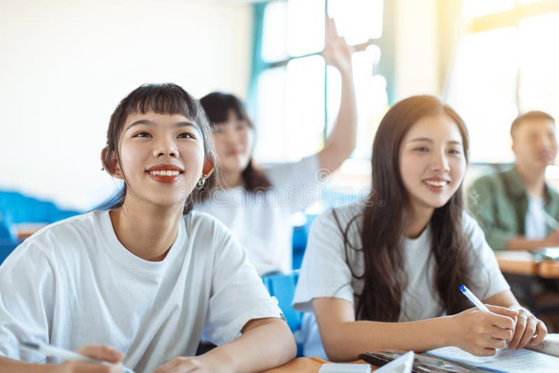 Asian Teenager Student Study with Classmate in Classroom Stock Photo ...