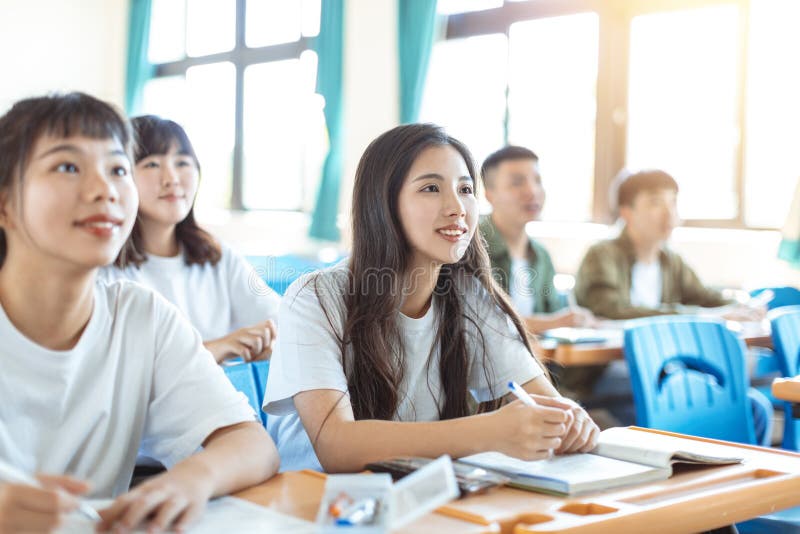 Asian Teenager Student Study with Classmate in Classroom Stock Image ...