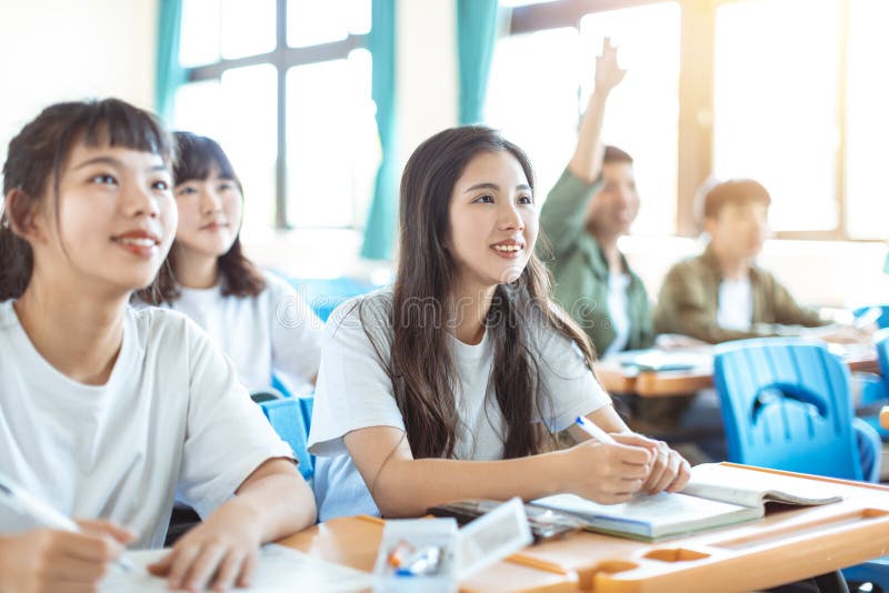 Asian Teenager Student Study with Classmate in Classroom Stock Photo ...