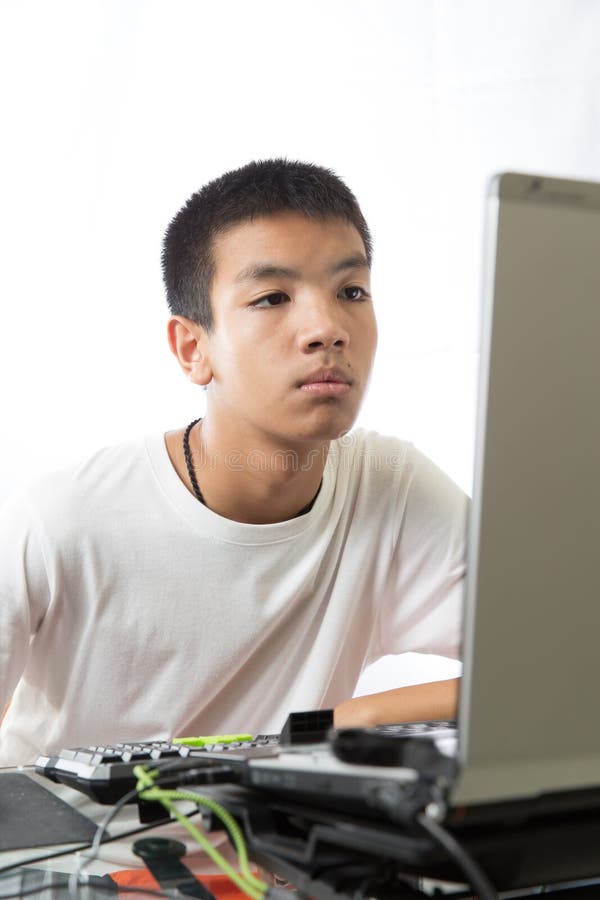 Asian Teenager Using Computer Stock Image - Image of education, child ...